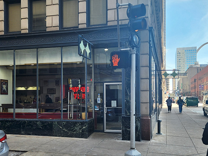 The historic downtown storefront beckons like a siren song for donut lovers, with its classic architecture making it look like the Federal Reserve of Fried Dough.
