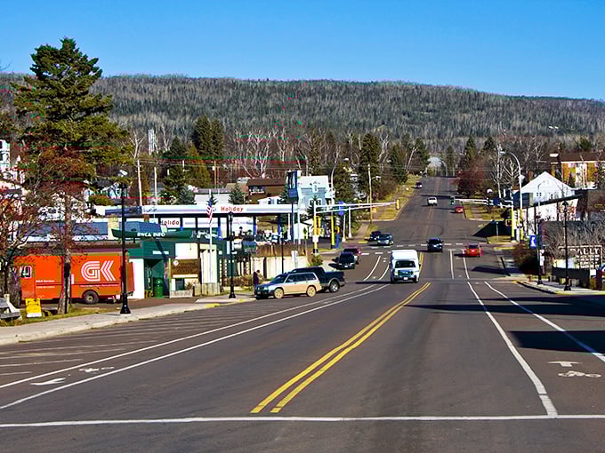 From this bird's-eye view, Grand Marais looks like someone dropped a perfect little village between Lake Superior's vastness and the North Woods' embrace.