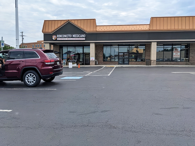 The unassuming exterior of Rinconcito Mexicano proves once again that culinary treasures often hide in strip malls.