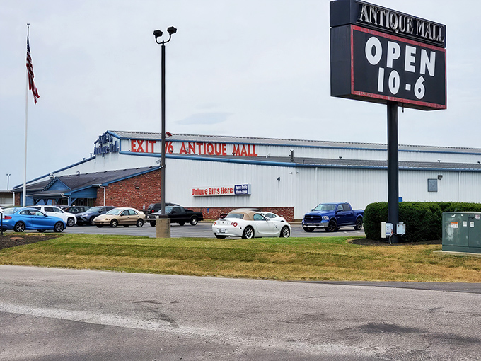 The unassuming exterior of Exit 76 Antique Mall belies the wonderland of nostalgic treasures waiting inside. Time travelers, your portal awaits!