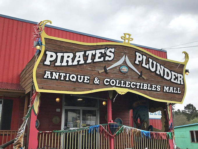 The exterior screams "adventure awaits!" with its wooden ship-styled sign and bright red building. Newport's most colorful treasure hunt begins here. 