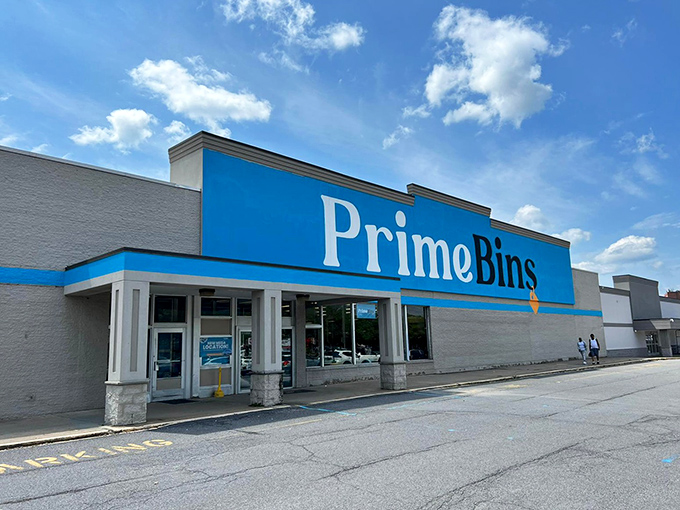 The bright blue storefront of Prime Bins stands out like a retail oasis in Wilkes-Barre, promising treasure hunters the thrill of the unexpected inside.
