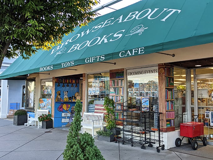 The iconic teal awning of Browseabout Books beckons like a literary lighthouse on Rehoboth Avenue, promising treasures for the mind within.