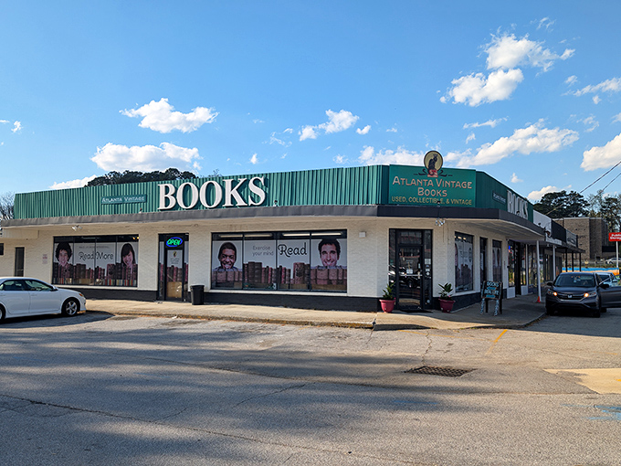 The unmistakable teal facade of Atlanta Vintage Books stands like a literary oasis in Chamblee. Book lovers, your mothership is calling.