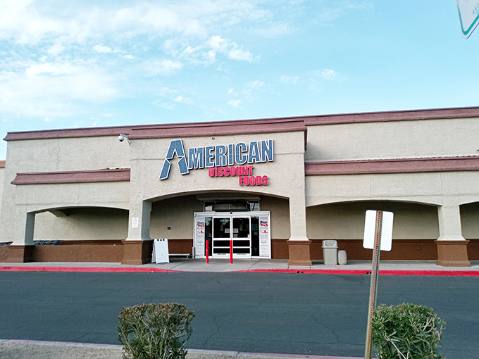 The unassuming exterior of American Discount Foods in Mesa hides a treasure trove of bargains within. Desert sunshine can't outshine these deals!
