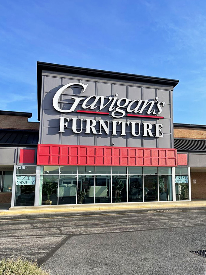 The iconic Gavigan's storefront stands proud in Glen Burnie, its gray and red exterior promising furniture adventures within. Like a beacon for weary sofas seekers everywhere.