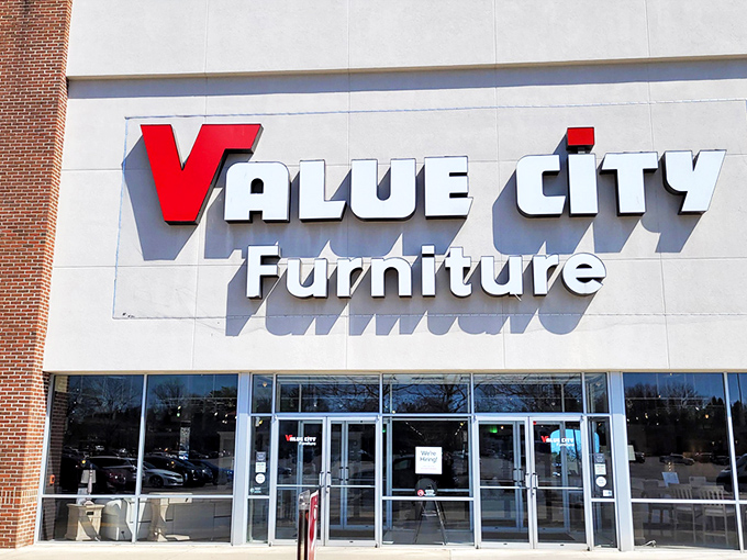 The iconic red "V" beckons furniture enthusiasts like a beacon of home design possibilities. Value City's Boardman location promises adventures in comfort ahead.