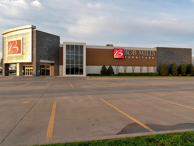 The iconic red "B" logo welcomes you like an old friend. This isn't just furniture shopping&mdash;it's the beginning of a home transformation adventure.