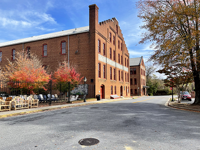 Historic brick warehouses transformed into furniture wonderlands - where Farmville's industrial past meets design-forward present with stunning architectural character.