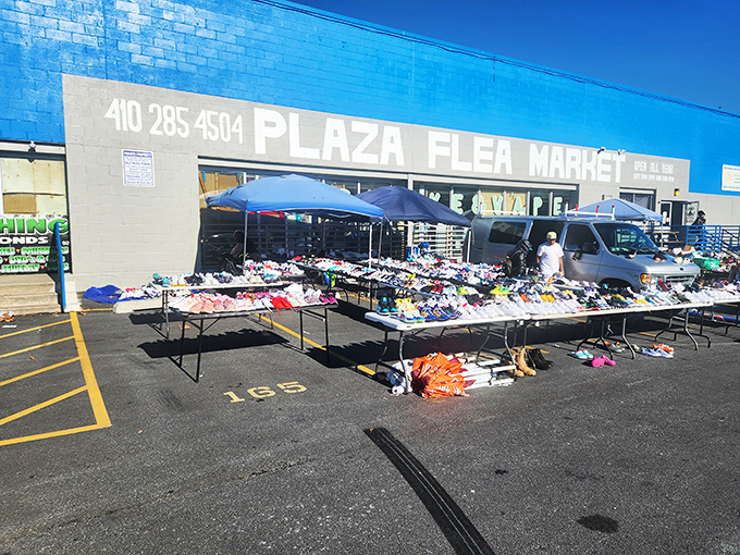 The blue facade of Plaza Flea Market beckons like a retail Narnia&mdash;where your wallet enters full and exits empty, but your heart does the opposite.