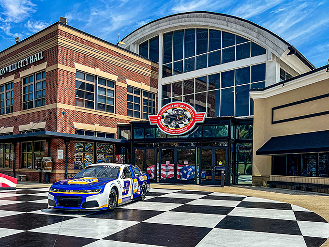 The Georgia Racing Hall of Fame's striking facade welcomes speed enthusiasts with its checkered entrance plaza&mdash;like rolling out the red carpet, but for people who prefer burning rubber.