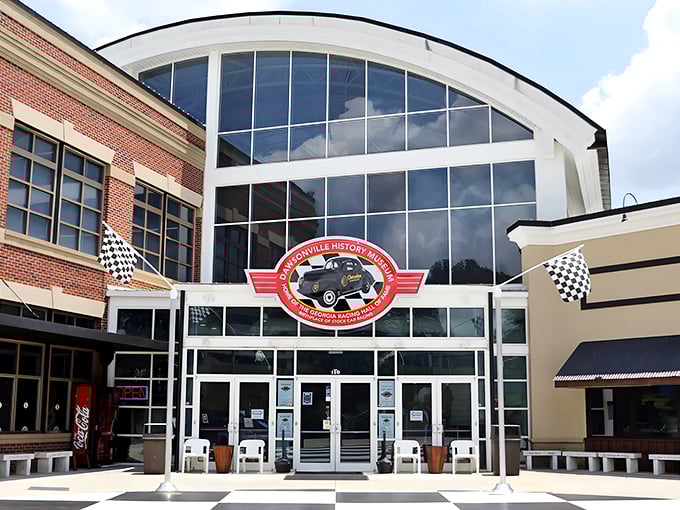 The Georgia Racing Hall of Fame's striking facade welcomes speed enthusiasts with its checkered entrance plaza&mdash;like rolling out the red carpet, but for people who prefer burning rubber.