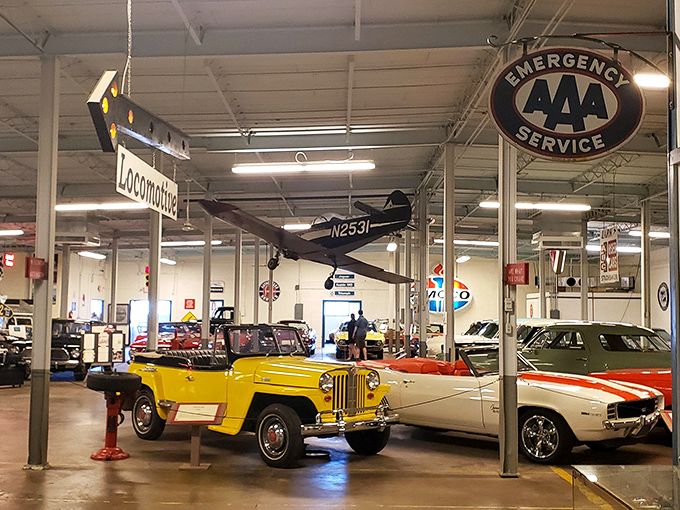 The Wisconsin Automotive Museum's exterior proudly displays its automotive heritage with vintage car logos. Like finding a treasure chest of chrome and nostalgia in Hartford's backyard.