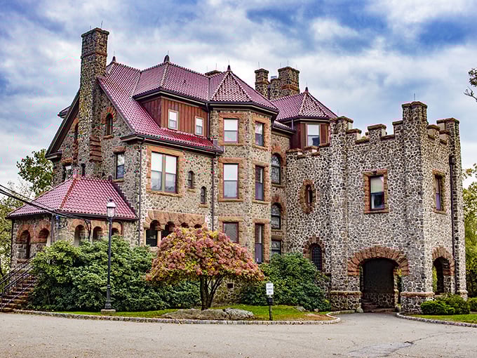 The stone turrets and grand windows of Kip's Castle create a silhouette that would make any medieval monarch do a double-take against New Jersey's blue skies.