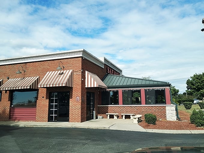 The unassuming brick exterior with its jaunty striped awnings gives just a hint of the culinary adventure waiting inside. Like finding treasure in your own backyard.