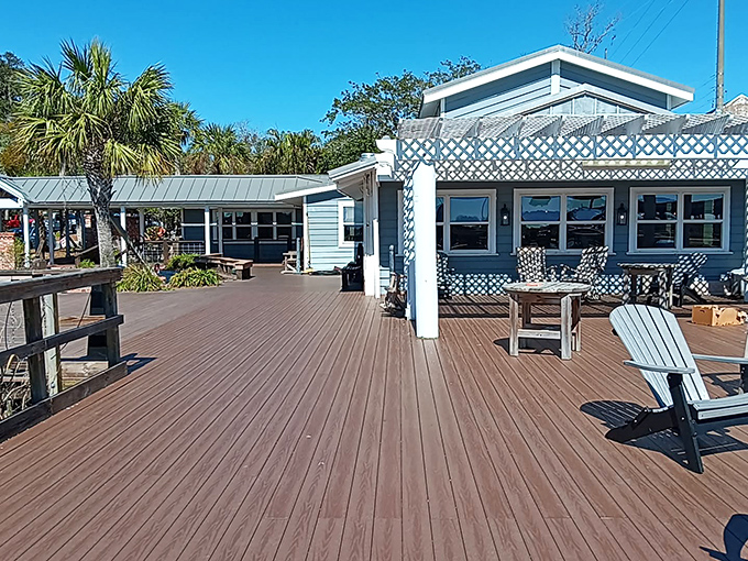 Rustic charm meets waterfront magic at Skipper's Fish Camp, where that metal roof has sheltered countless seafood revelations and happy stomachs.