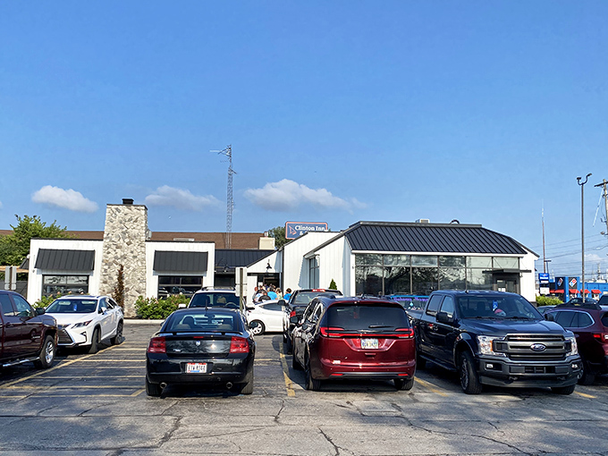 The unassuming exterior of Jolly Roger Seafood House&mdash;proof that the best treasures often hide behind the most modest facades. Lake Erie's culinary pirate ship awaits!