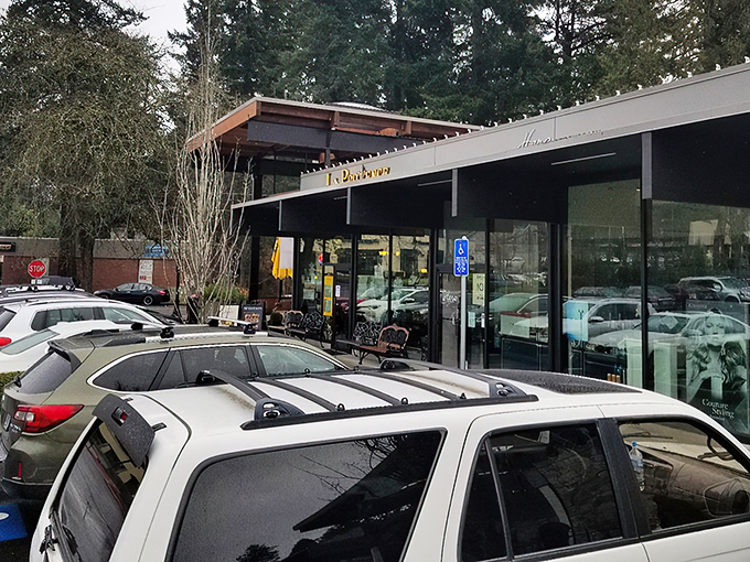 La Provence glows like a beacon of French culinary promise at dusk, its warm lights beckoning hungry Oregonians from miles around. 