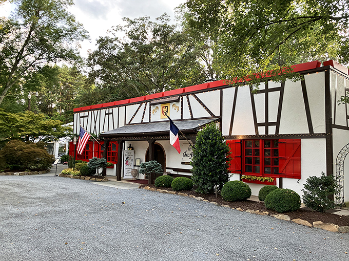 The charming exterior of L'Auberge Chez Fran&ccedil;ois looks like it was plucked from an Alsatian fairy tale and dropped into Virginia's countryside.