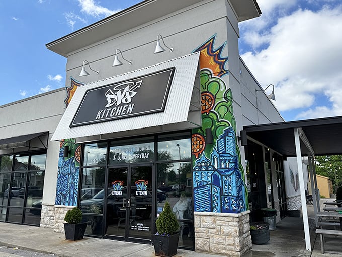 The colorful exterior of DV8 Kitchen isn't just eye-catching&mdash;it's a promise that what awaits inside breaks deliciously from the ordinary breakfast routine.