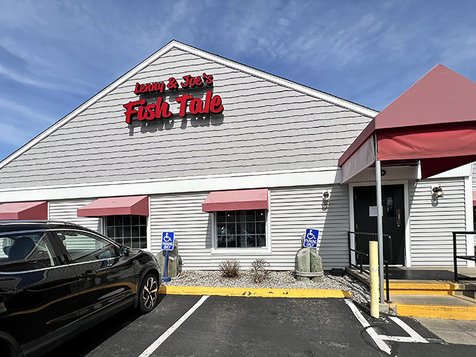 The unassuming exterior of seafood paradise &ndash; where Connecticut's coastal treasures await behind a humble fa&ccedil;ade that belies the culinary magic within.