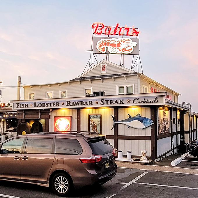 The iconic red "RESTAURANT" sign at Bahrs Landing isn't just advertising&mdash;it's a beacon of hope for seafood lovers navigating the Jersey Shore in search of their next great meal.