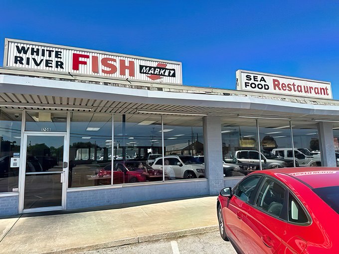 The unassuming exterior of White River Fish Market proves the old adage: never judge a seafood joint by its landlocked location.