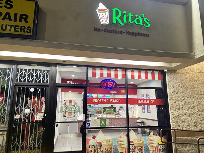 Rita's welcoming storefront promises "Ice, Custard, Happiness" &ndash; three simple words that might be the most honest advertising in Los Angeles.