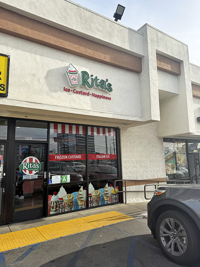 Rita's welcoming storefront promises "Ice, Custard, Happiness" &ndash; three simple words that might be the most honest advertising in Los Angeles.