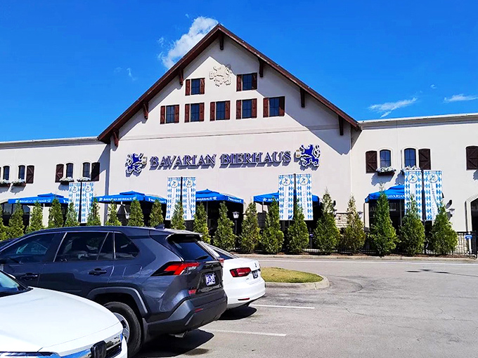 A slice of Bavaria rises magnificently in Nashville, its blue-and-white facade promising authentic German delights without the passport hassle.