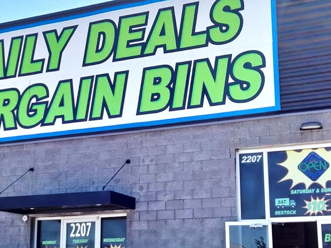 The green-and-blue beacon of bargains beckons from the gray exterior. This isn't just shopping&mdash;it's a treasure expedition with daily-changing prices.