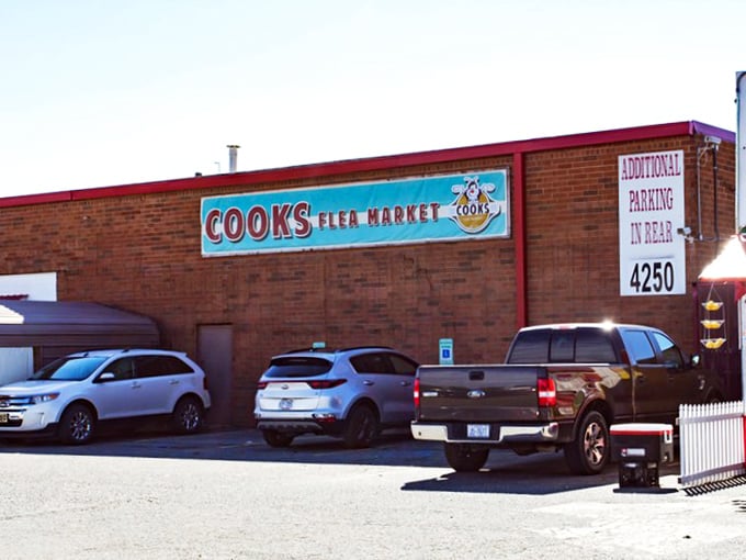 Welcome to treasure-hunting paradise! Cooks Flea Market's bustling parking lot hints at the bargain bonanza waiting inside this Winston-Salem institution.