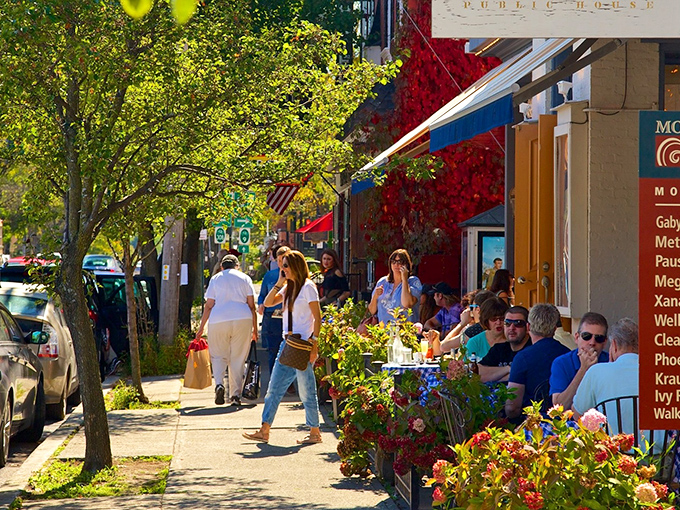 Downtown Rhinebeck bustles with shoppers and locals alike, where historic brick buildings frame a scene that feels like stepping into a kinder, gentler America.