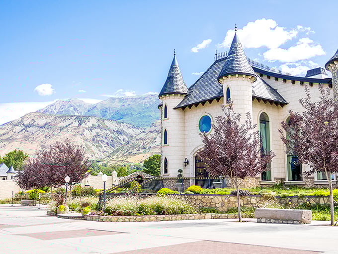 Fairy tales come to life where cream-colored turrets rise against Utah's rugged mountains, creating a storybook contrast that makes you question your GPS coordinates.