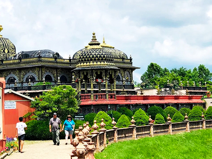 The golden domes of Prabhupada's Palace catch the sunlight like jewelry against West Virginia's blue skies. Who ordered a slice of India with their mountain views?