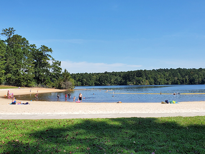 Lake Rutledge's pristine sandy beach offers a slice of coastal paradise without the four-hour drive to Georgia's shoreline. Who needs saltwater when you've got this?