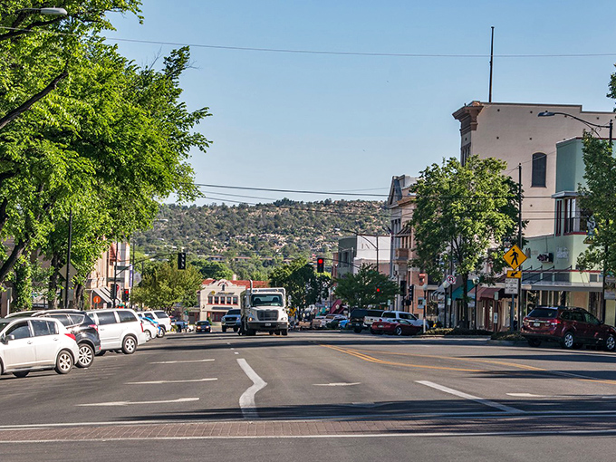 Downtown Prescott stretches toward the horizon, where city meets mountain in a perfect marriage of civilization and wilderness.