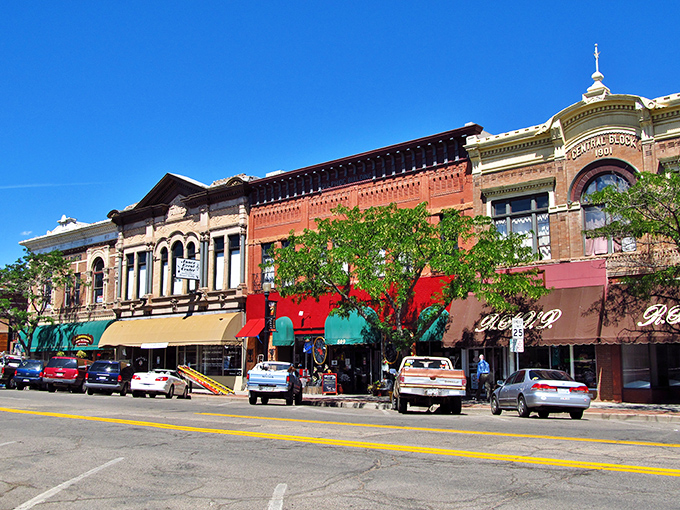 Historic brick facades line Ca&ntilde;on City's Main Street, offering a glimpse into Colorado's past while housing today's charming local businesses.