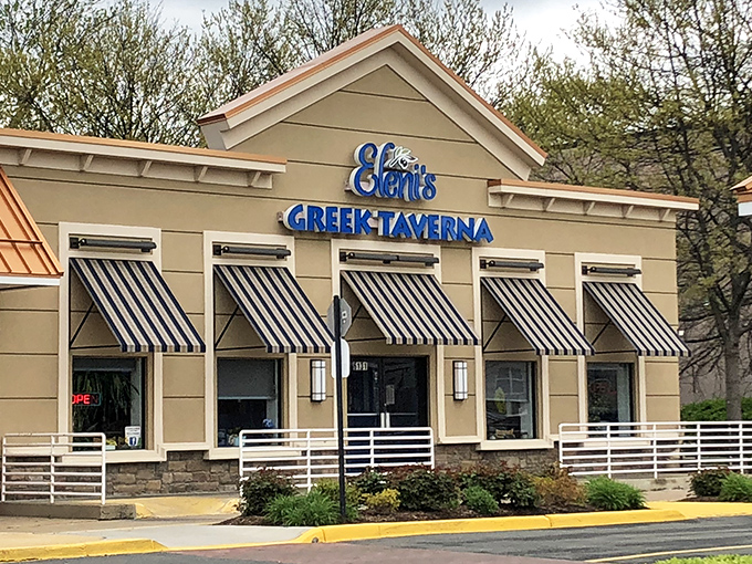 The blue sign of Eleni's Greek Taverna glows like a Mediterranean beacon in Springfield, promising authentic flavors that'll make you forget you're in Virginia.