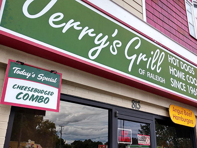 The iconic green sign of Jerry's Grill promises simple pleasures: hot dogs and home cooking that have kept Raleigh locals coming back since 1968.