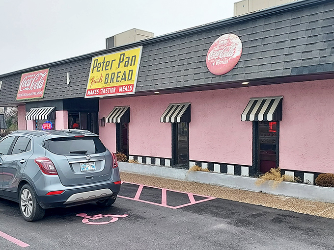 The classic diner interior at Sherri's transports you to a simpler time when vinyl booths and neon lights were the height of dining sophistication. 