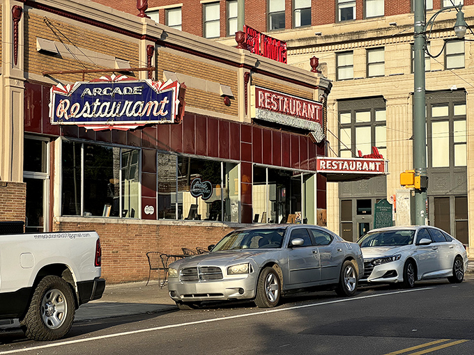 The neon sign beckons like an old friend &ndash; The Arcade Restaurant stands proudly on South Main Street, Memphis's oldest diner still serving up history with breakfast.