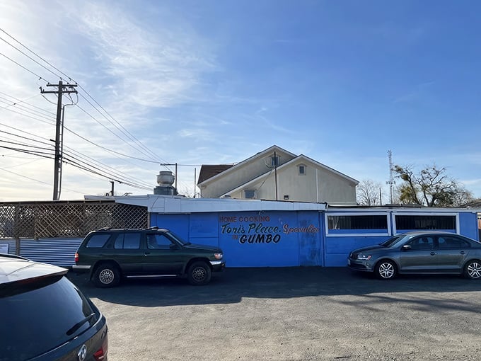 The blue exterior of Tori's Place announces its specialty with no-nonsense confidence. Home cooking and gumbo await inside this Sacramento treasure.
