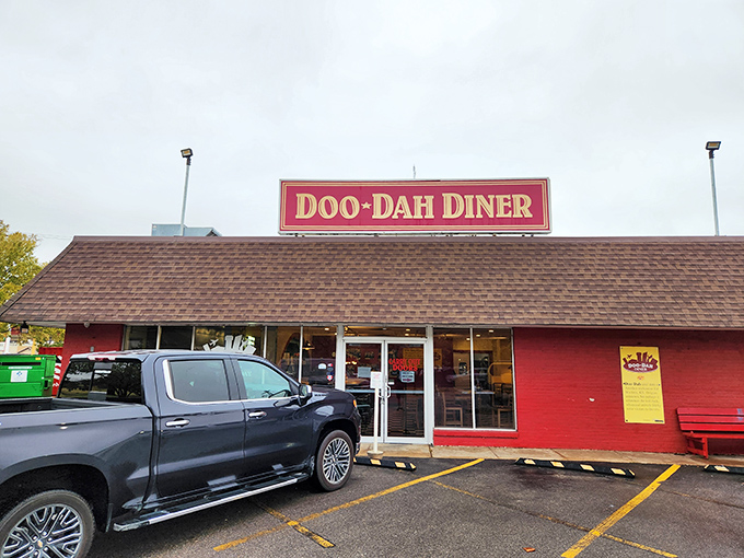 The unassuming red exterior of Doo-Dah Diner stands like a beacon of breakfast hope amid Wichita's landscape. Good food doesn't need fancy architecture.