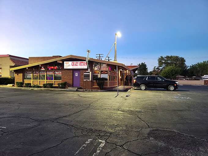 Patriotism meets pancakes at Crazy Otto's exterior. The "We Support Our TROOPS" banner reminds us that good diners are community cornerstones.