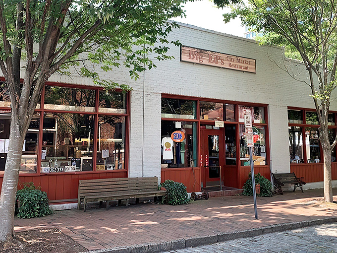 The unassuming white brick exterior of Big Ed's hides culinary treasures within, like a Southern food speakeasy waiting to be discovered.