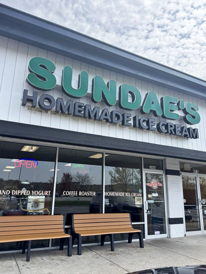 That teal sign isn't just advertising ice cream&mdash;it's a beacon of hope in a world of mediocre desserts. Sundae's unpretentious storefront promises homemade bliss waiting inside.