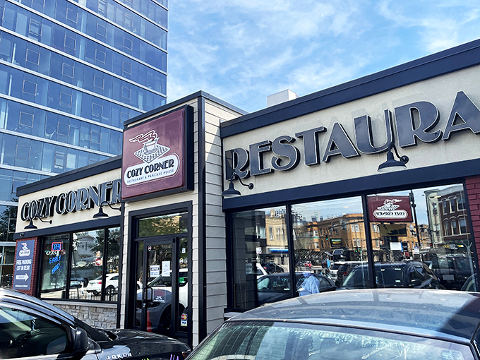 The unassuming storefront of Cozy Corner stands like a beacon of breakfast hope on Milwaukee Avenue, promising pancake salvation to hungry Chicagoans.
