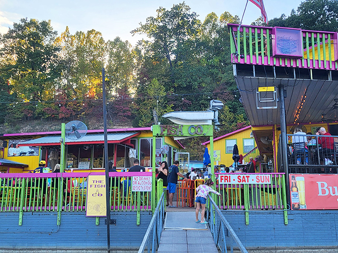 The Fish & Company announces itself with a color palette that would make Jimmy Buffett feel right at home. Lake life never looked so vibrant!