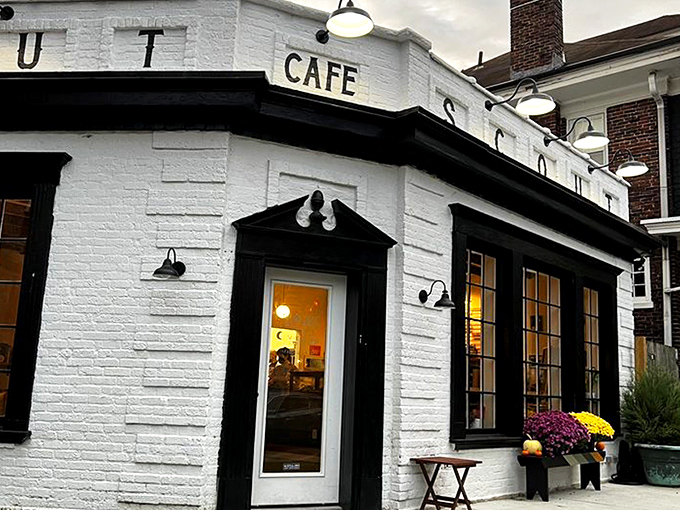 Scout Cafe's charming white brick exterior stands like a coffee oasis in Wilmington's Forty Acres neighborhood, promising caffeinated treasures within.